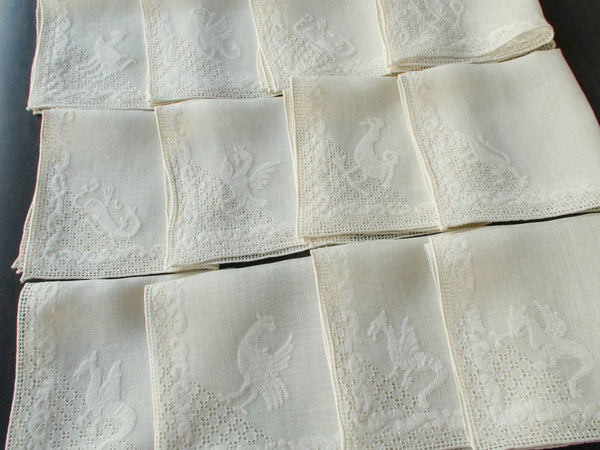 Dragons Italian Embroidered Linen Cocktail/Tea Napkins, Set of 12 ...